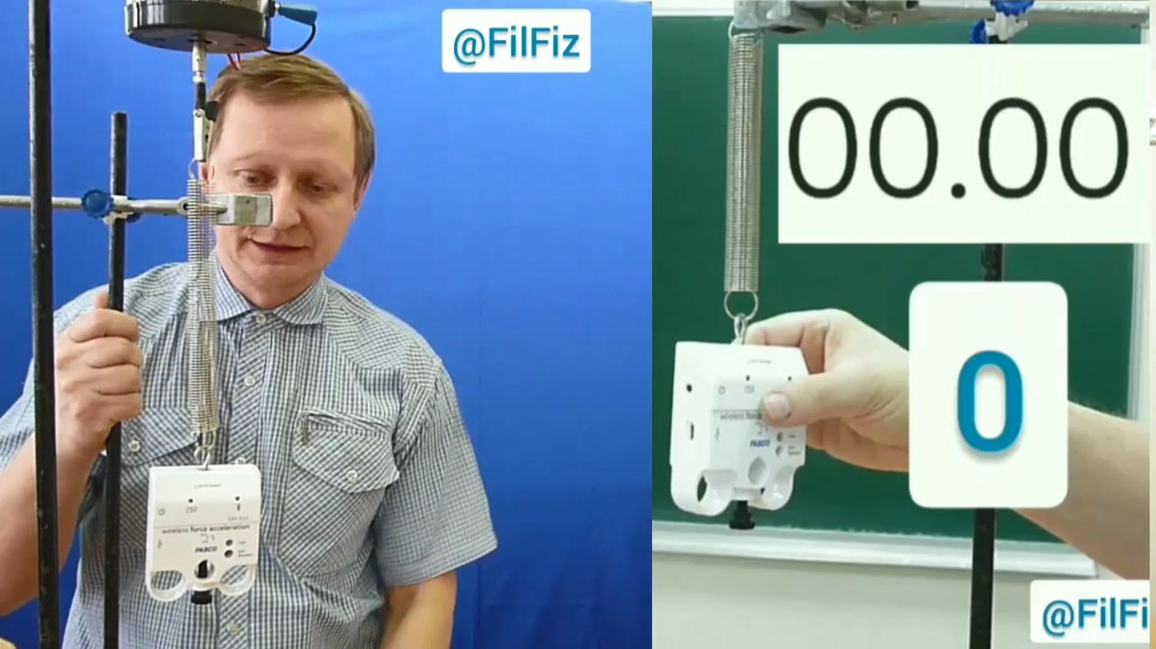 Колебания датчика силы на пружине. Резонанс. Биения.