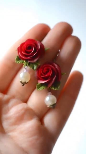 Бордовые розы, серьги ручной работы