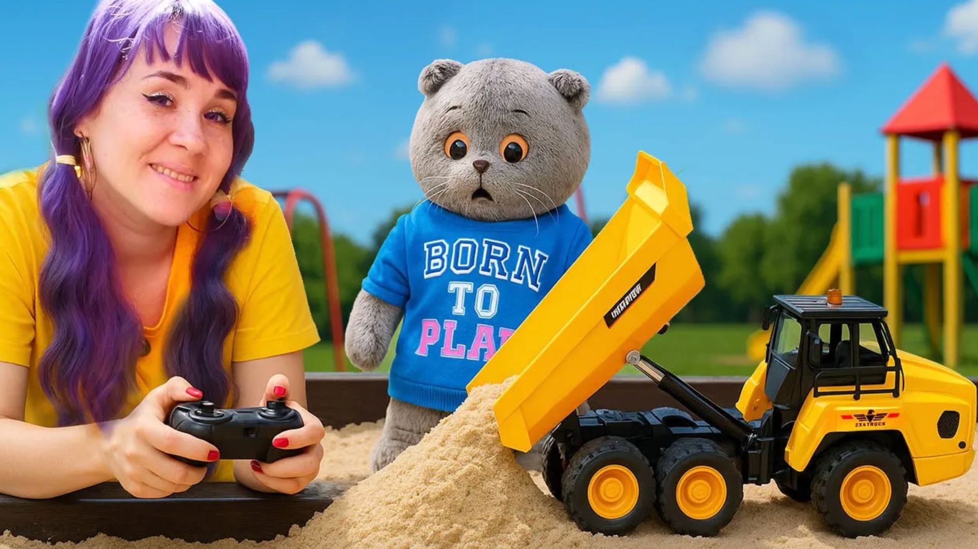 Что кот Дымок построит с грузовиком? Увлекательное приключение в песочнице!