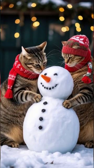 Котик и снеговик: новогоднее настроение уже здесь!