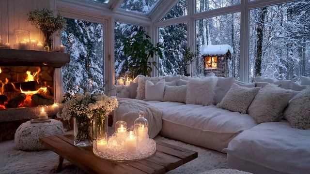 🔥❄️ Теплый камин и падающий снег | Спокойствие для сна, расслабление, снятие стресса.
