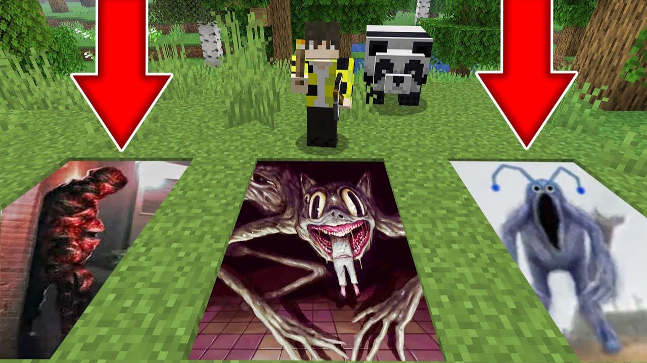 ВЫБЕРИ ПРАВИЛЬНУЮ ЯМУ МУЛЬТЯШНЫЙ КОТ МУТАНТ ЧЕЛОВЕК КОСТЮМ ФАЗА 2 ЗУБАСТЫЙ БЕКОН В МАЙНКРАФТ SCP