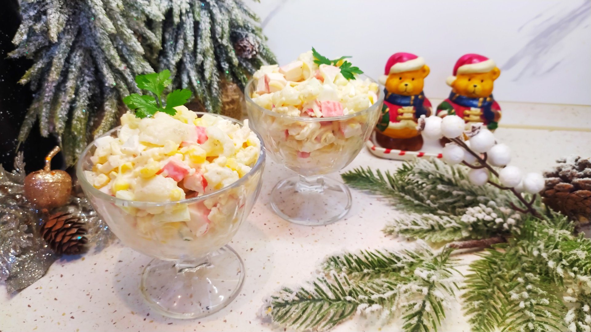 Салат из Цветной Капусты и Крабовых палочек. Салат на Новогодний стол 2026!🎄🥂