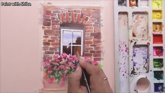 Акварель для начинающих — окно с цветами