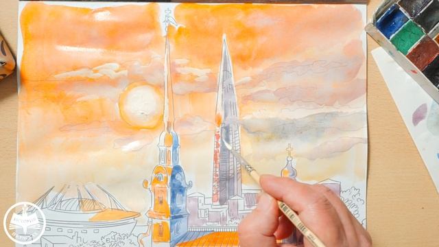 Город Петра Видеоурок "Лахта центр стадион Газпром Арена" техника-акварель, масляная пастель