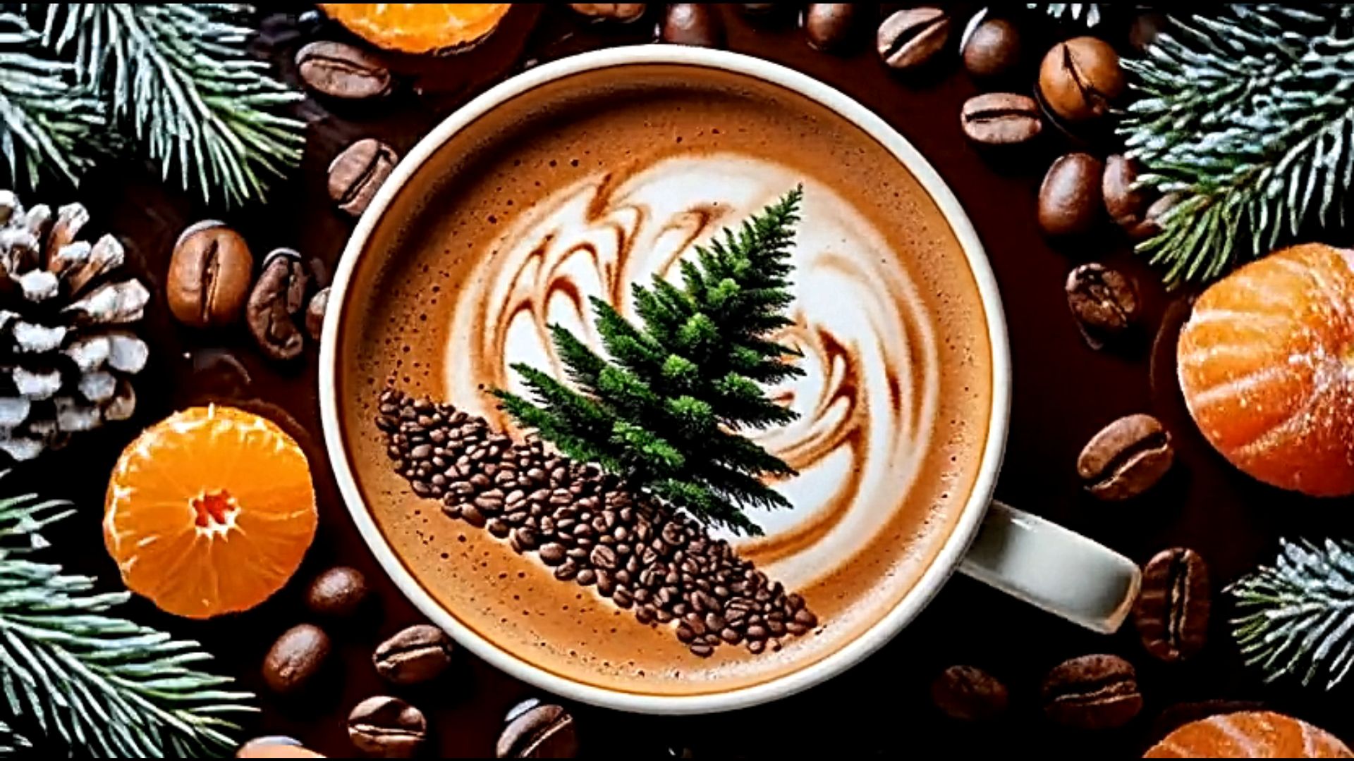 Уютное утро с ароматным кофе капучино Новогоднее настроение Зимнее утро и прекрасная музыка