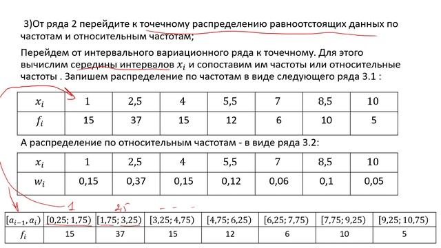 Переход от интервального ряда к точечному распределению равноотстоящих данных по частям (РЗ 9.3)
