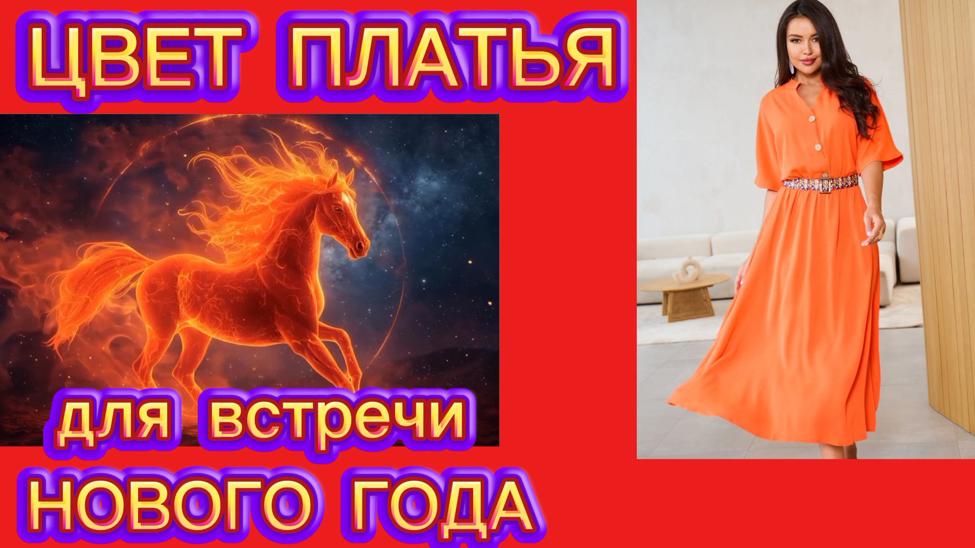 Огненная лошадь.Цвет платья красный и его оттенки.Новогодняя ночь.