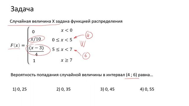 Определение вероятности попадания с.в. в заданный интервал через функцию распределения  (А4)