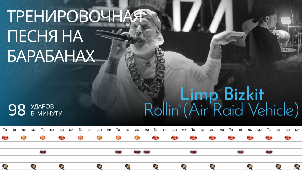 Limp Bizkit - Rollin’ Air Raid Vehicle / 98 bpm / Тренировочная песня для барабанов