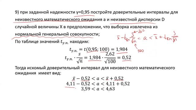 Построение доверительных интервалов для неизвестного мат.ожидания и неизвестной дисперсии (РЗ 9.9)