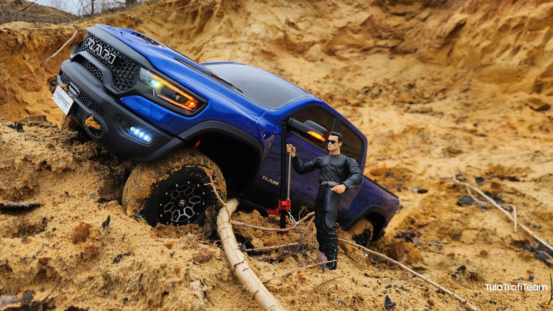 Traction hobby Dodge Ram 1500 on a walk