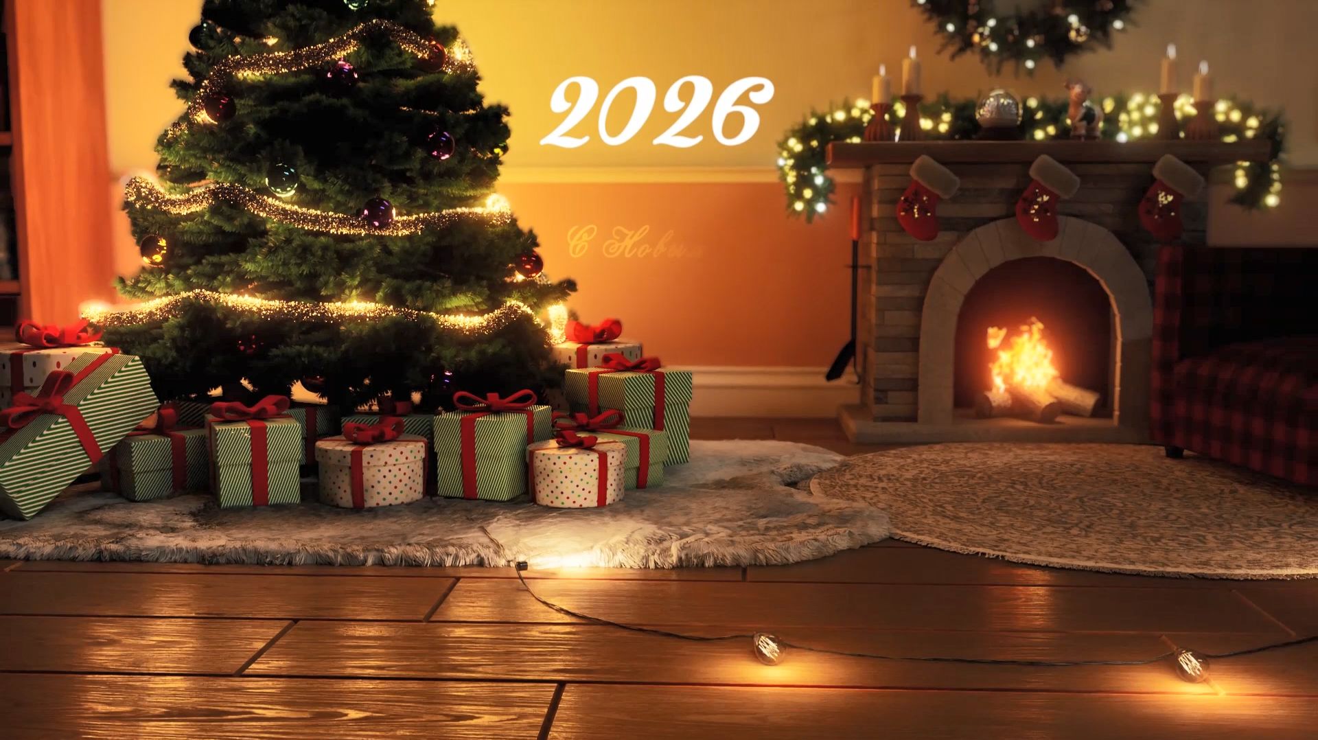 Новогодняя гирлянда 2026 - футаж поздравление с новым годом