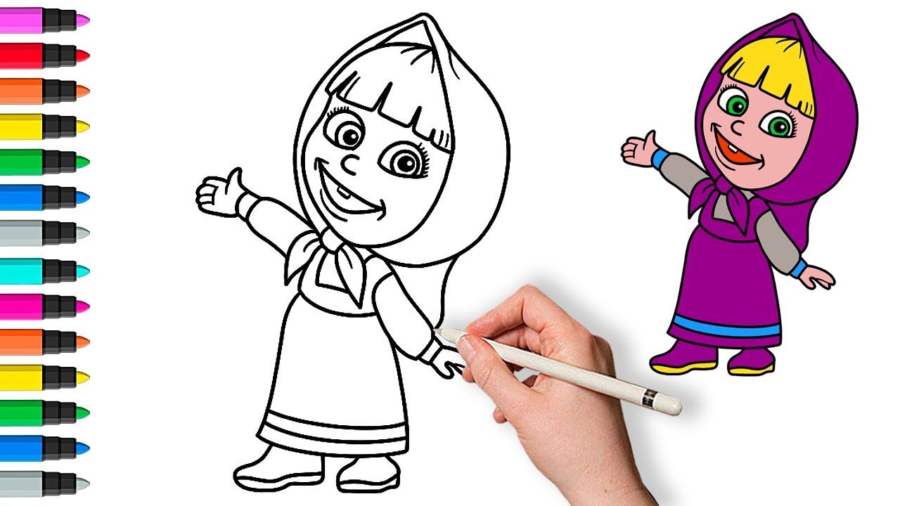 ️ Как нарисовать Машу из мультика Маша и медведь. Рисунок и раскраска