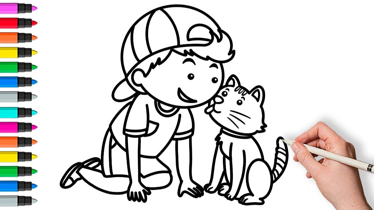 Как нарисовать мальчика с котенком. Рисунок и раскраска ️ #рисунок #раскраска #длядетей