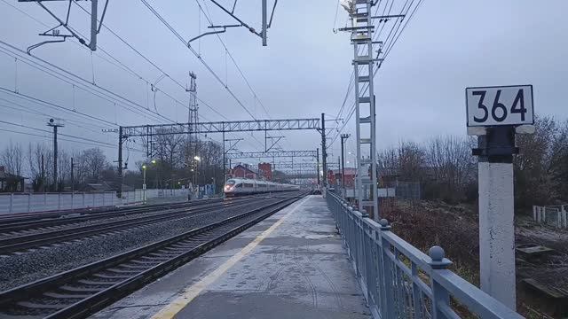 Станция Вышний Волочёк. Проход "Авроры" и "Сапсанов"