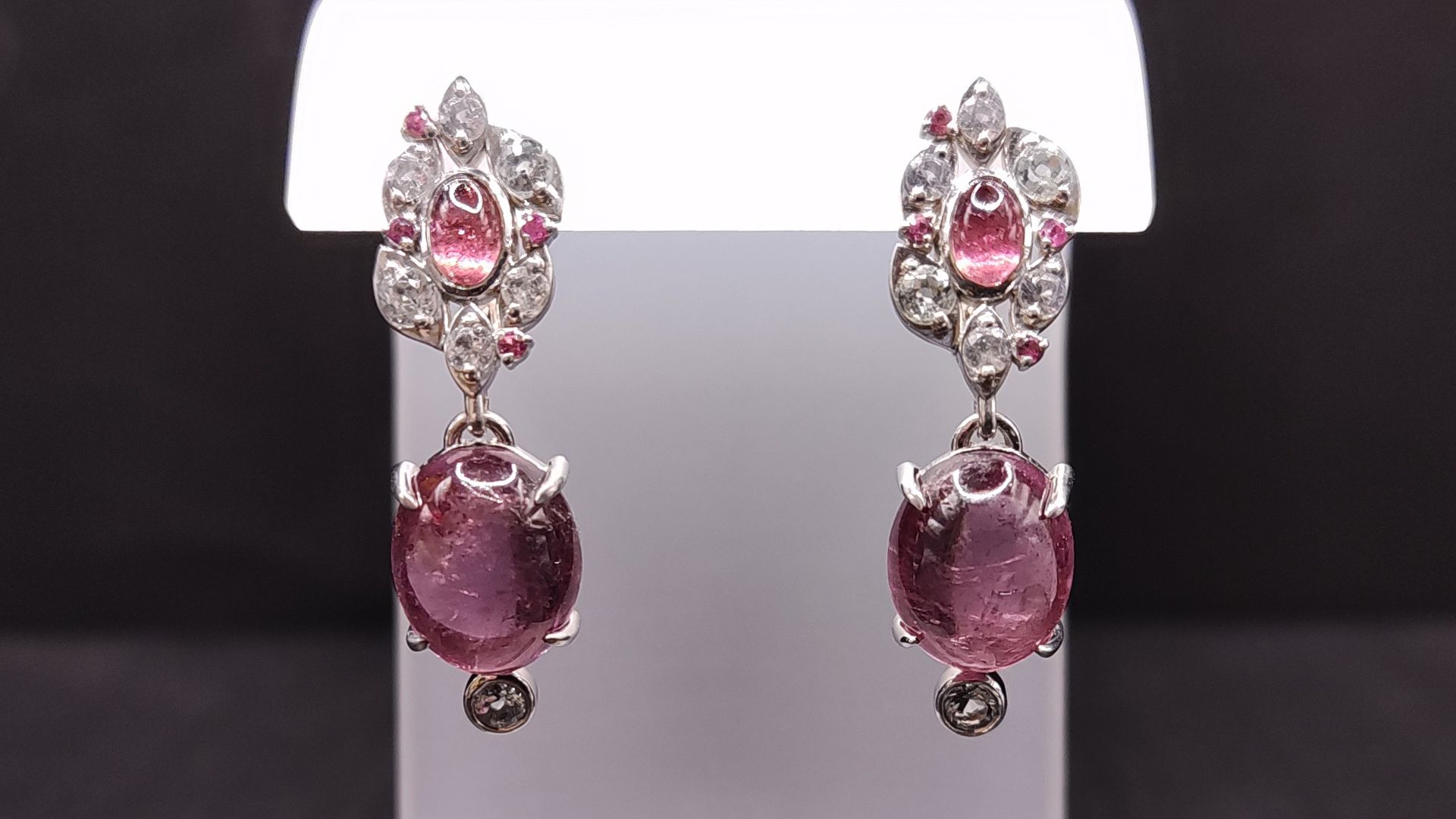 Серьги "Снегирь". Турмалин Рубеллит и Аквамарин