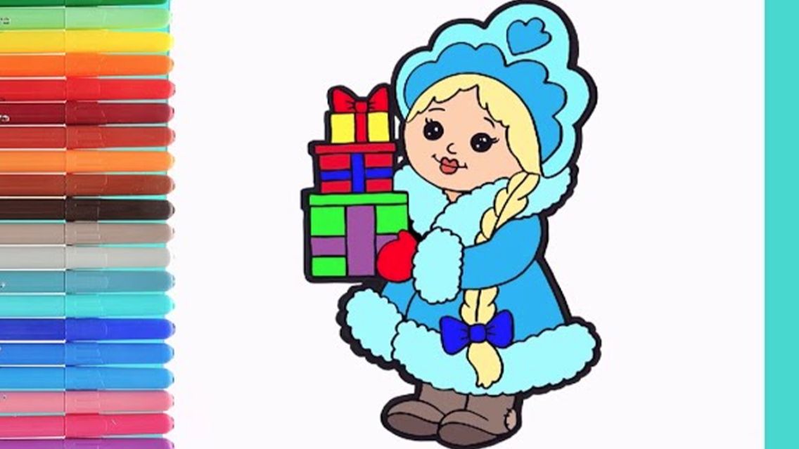 Мультик - раскраска для детей СНЕГУРОЧКУ. Учимся, как рисовать СНЕГУРОЧКУ с детьми