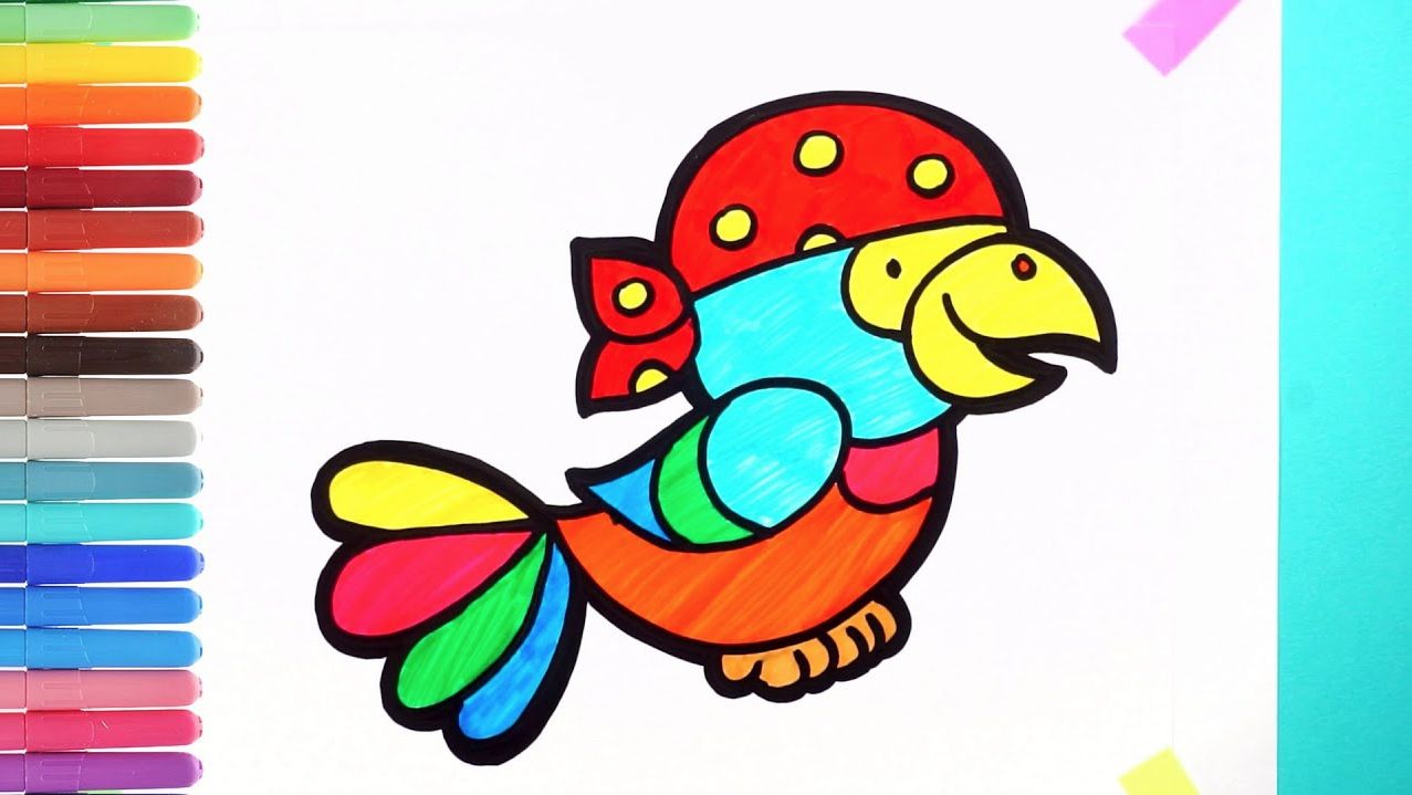 Мультик - раскраска для детей ПОПУГАЙ. Учимся как рисовать ПОПУГАЯ и другие рисунки вместе с детьми