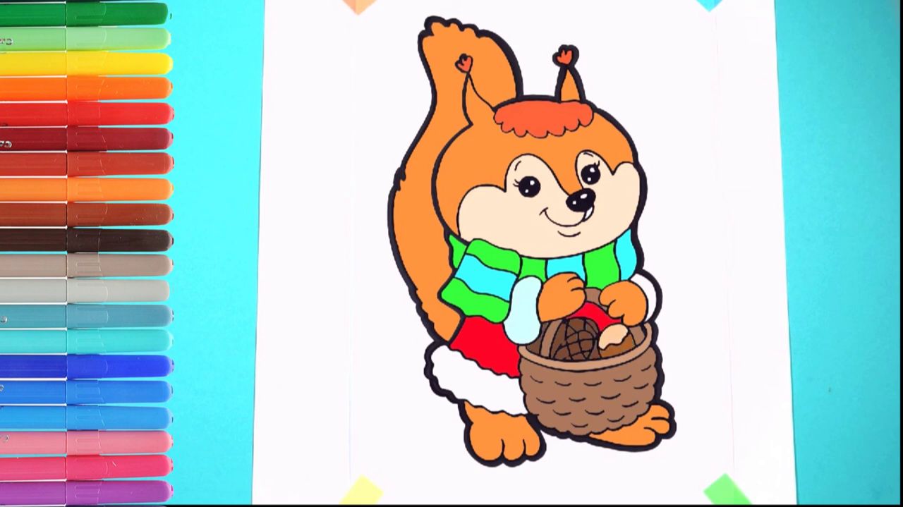 Мультик - раскраска для детей БЕЛКА. Учимся как рисовать БЕЛОЧКУ. Учим цвета вместе с детьми.