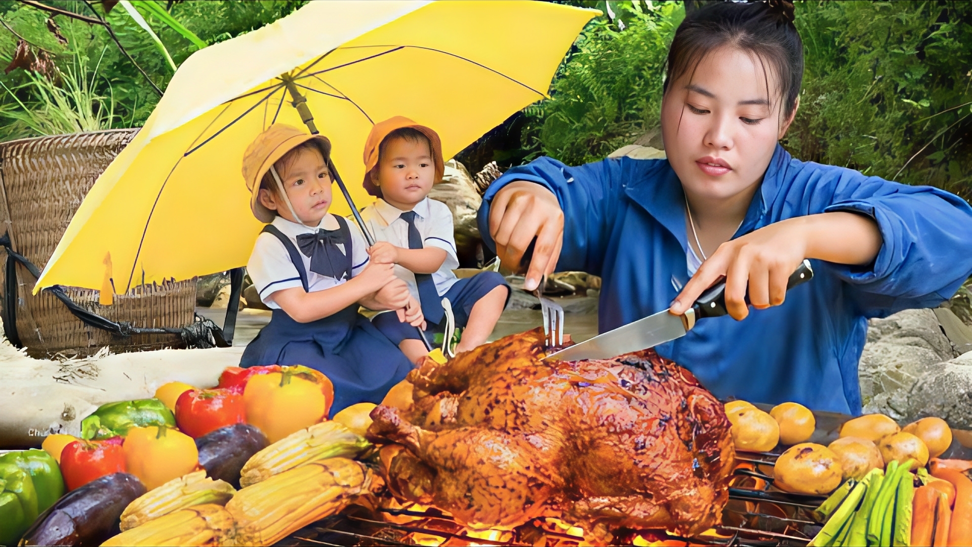 Большой сбор капусты и веселая вечеринка с жареным цыпленком для самых маленьких. Дуонг. Вьетнам