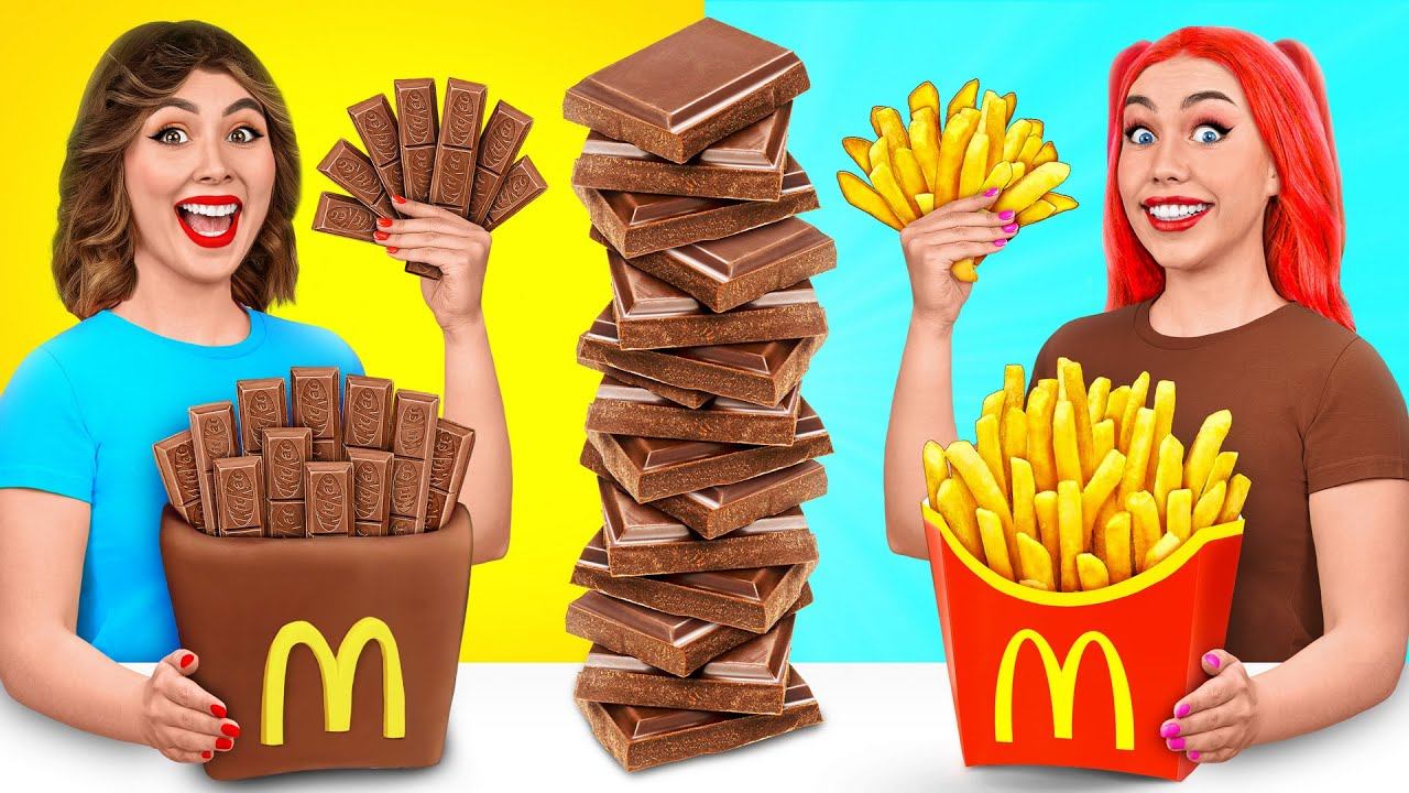 Челлендж. Шоколадная еда vs. Настоящая еда | Сумасшедший челлендж от Multi DO Challenge