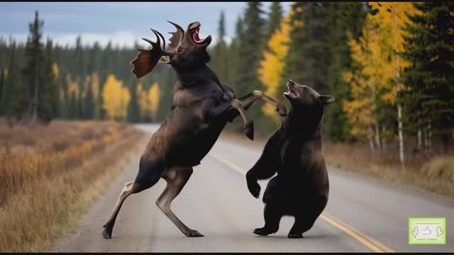 Медведь и лось, редкие кадры! Шок-кадры!