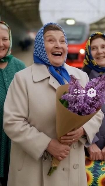 Бабушки встречают на вокзале электропоезд ЭП2Д