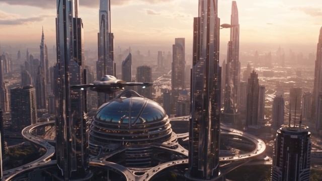 Космический город будущего над облаками