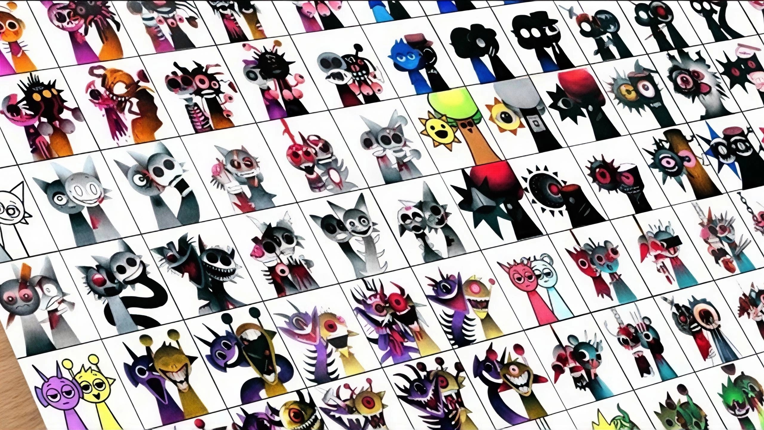 челик рисует спрунки,2 персонажа в одном рисунке