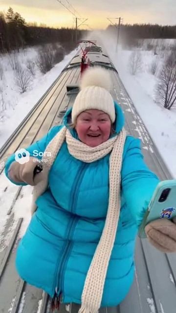 Бабушка снимает видео на крыше поезда Сапсан