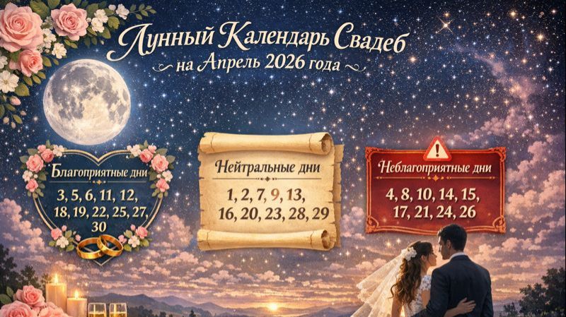 🌙 Лунный календарь свадеб на апрель 2026 года: благоприятные даты для брака ✨