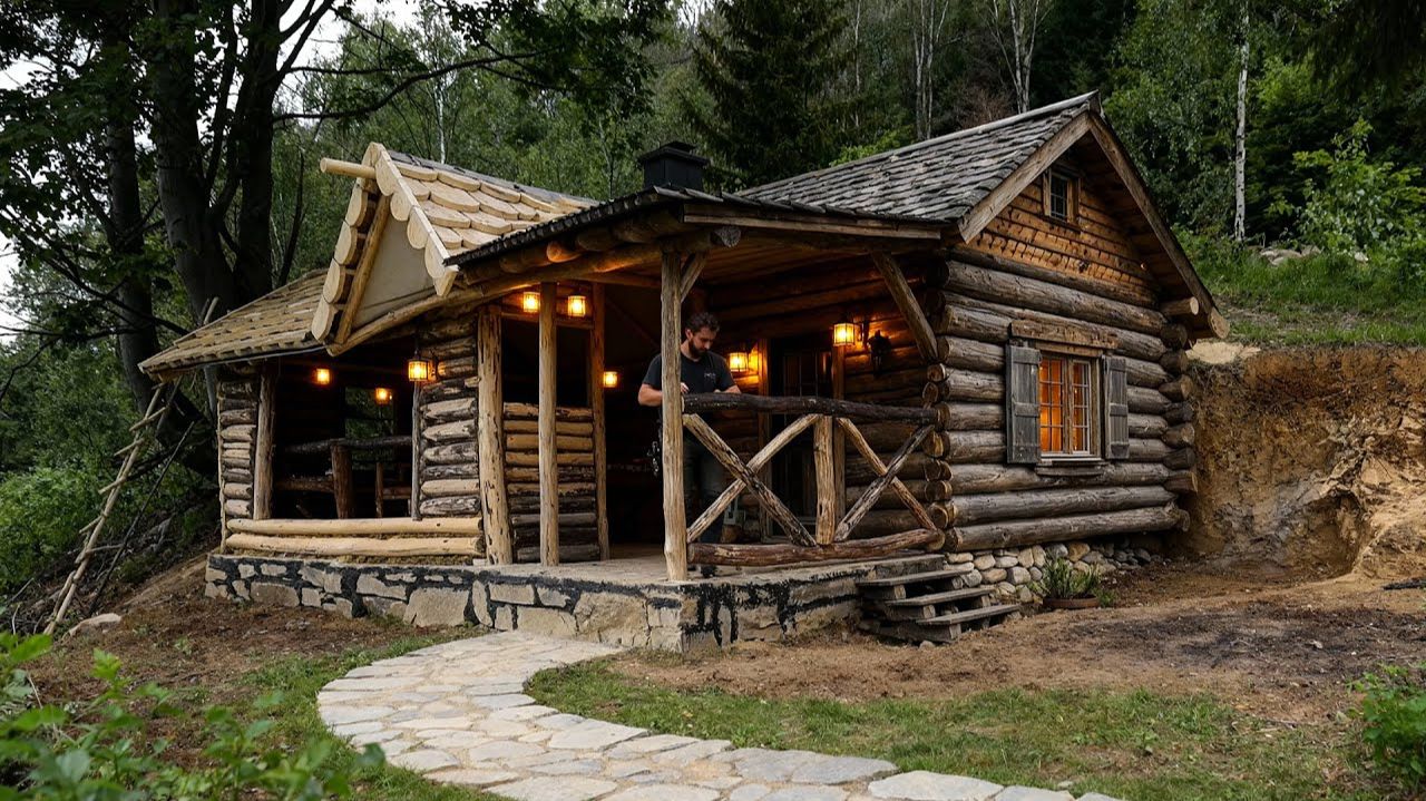 Строительство хижины для выживания в лесу в одиночку. / 22.12.2025