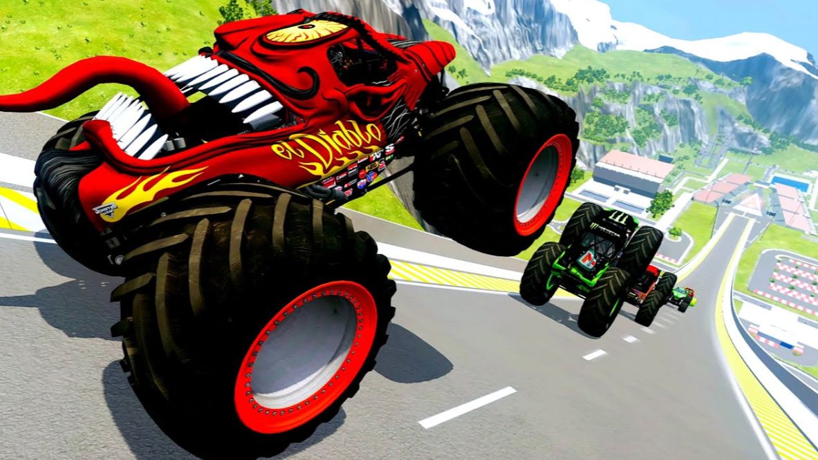 МУЛЬТИКИ ПРО МАШИНКИ Эпические прыжки и столкновения на скоростном монстр-траке Beamng Drive #120