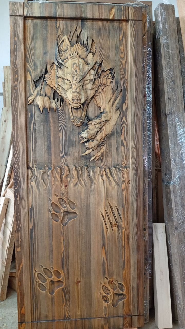 Дверь для бани резная "Волк"