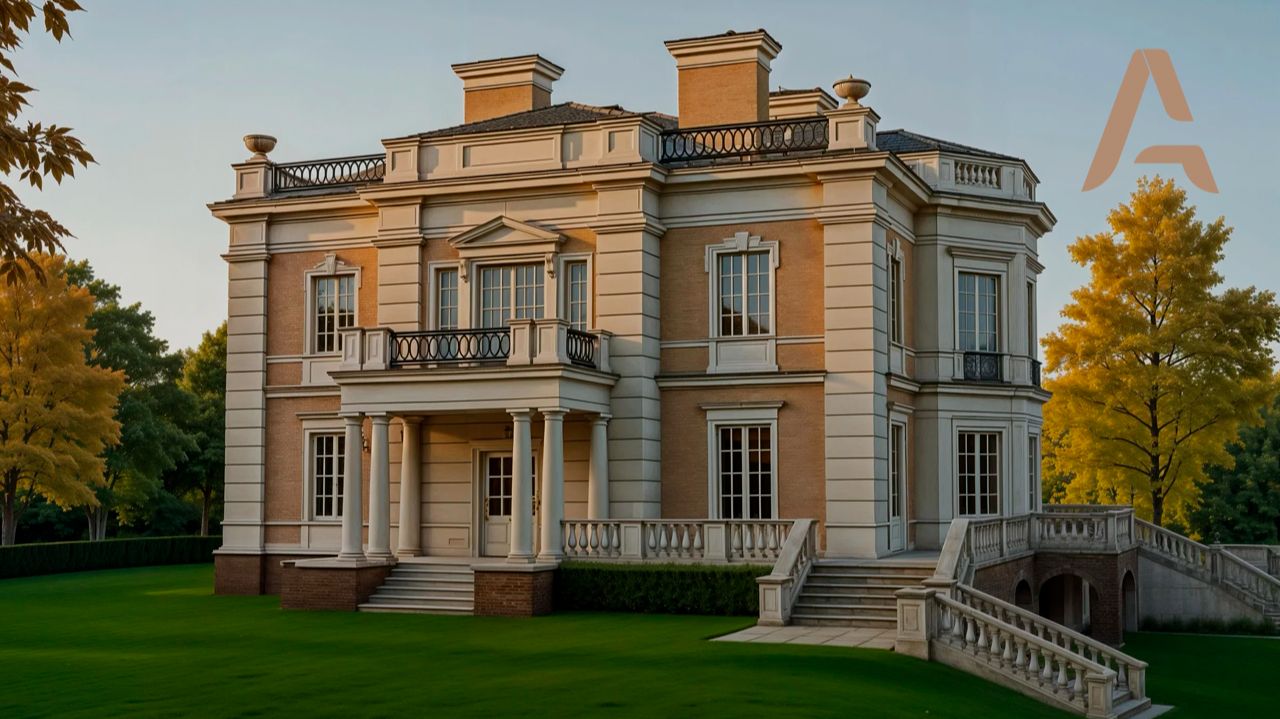 Роскошный особняк для загородной жизни | Проект особняка с гаражом, сауной и тренажёрным залом