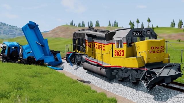 Тепловозы против ямы, аварии в Beam NG