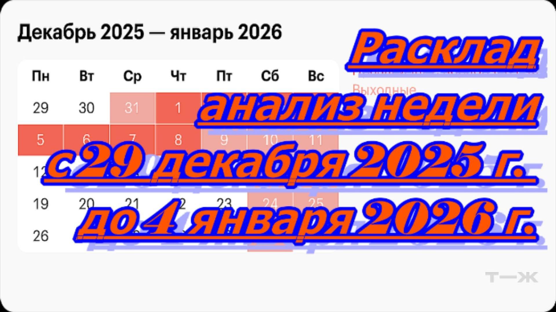 РАСКЛАД АНАЛИЗ НЕДЕЛИ 29 ДЕКАБРЯ 2025 г. ДО 4 ЯНВАРЯ 2026 г.