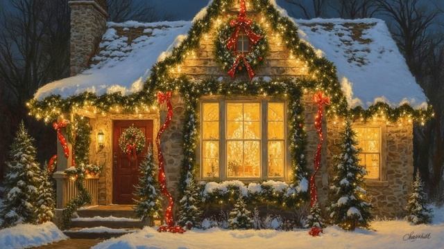 Зимний уют 🎄 Рождественская деревня со снегом и огоньками | Видео для релакса