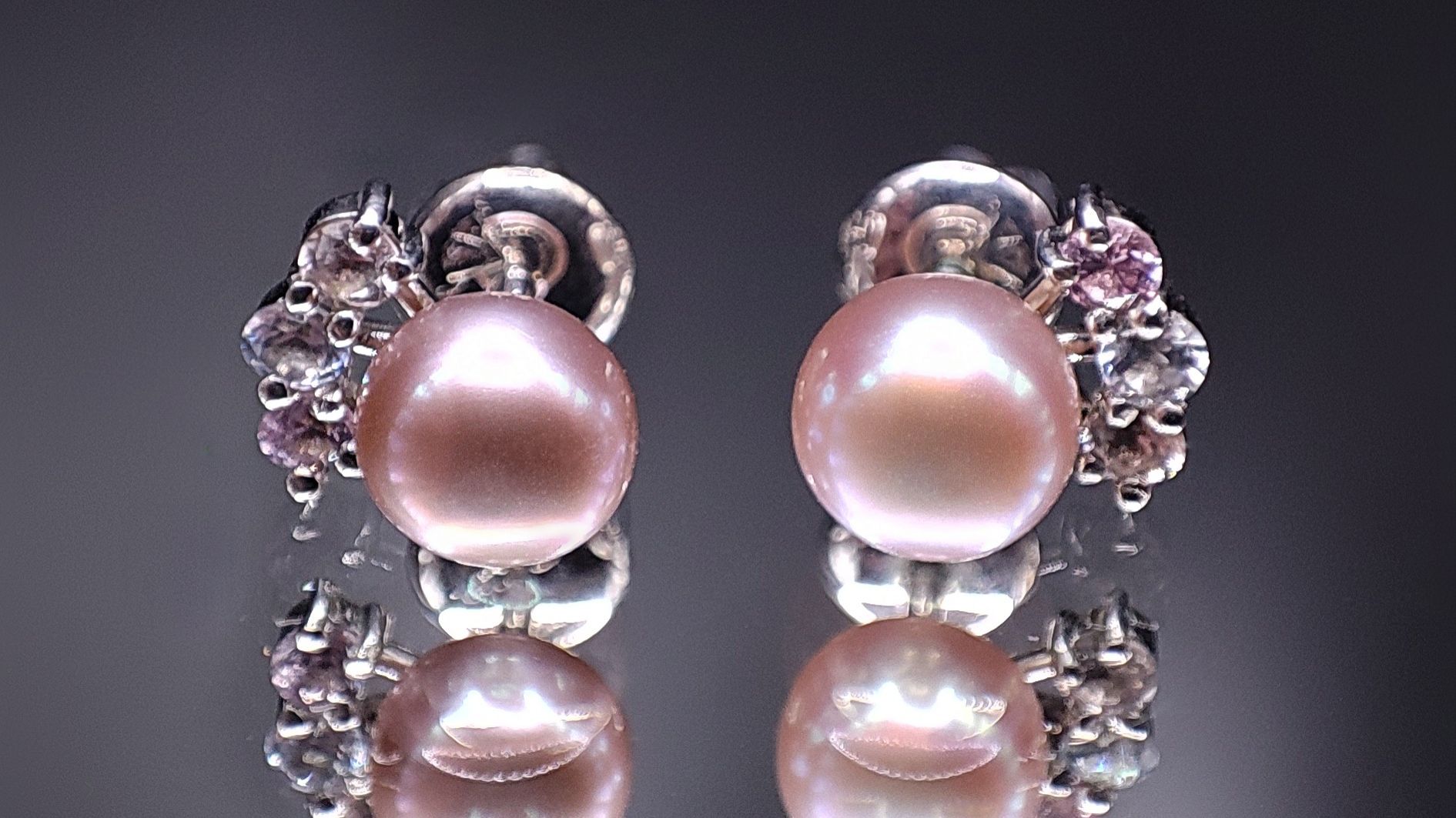 Серьги-пусеты с камнями Жемчуг и Сапфир