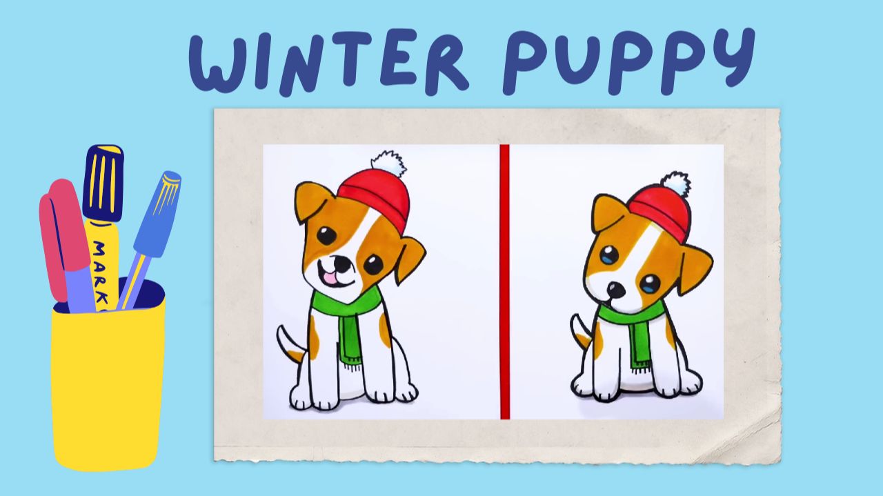 Winter Puppy | Рисуем и учим английский