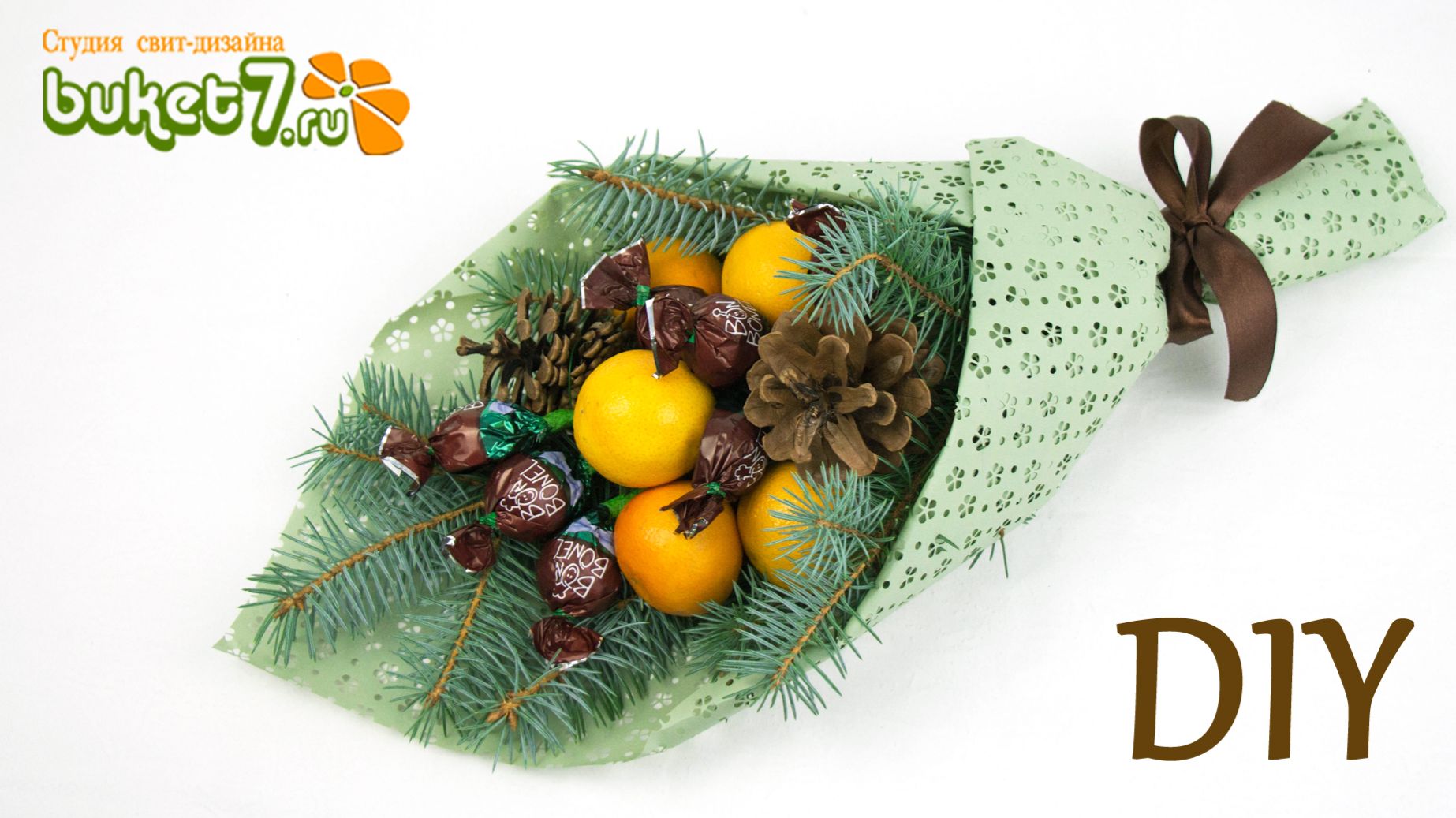 🎄 Элегантный новогодний букет из мандаринов и конфет — пошаговый мастер-класс
