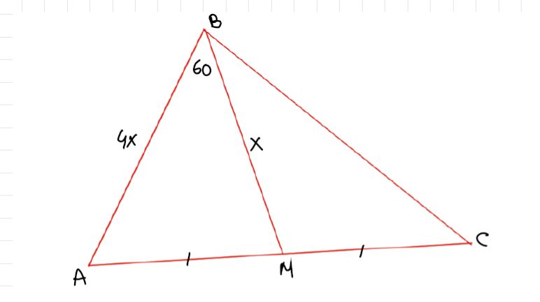 ПЛАНИМЕТРИЯ - МЕДИАНА УДВОЕНИЕ 4  (на 45 с  ошибка : в теореме косинусов пропущен множитель 2 )