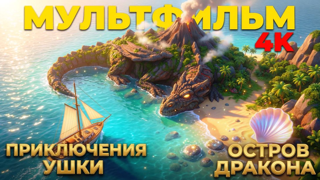 Приключение Ушки 3 - Остров дракона.  Мульфильм для детей. 4K.