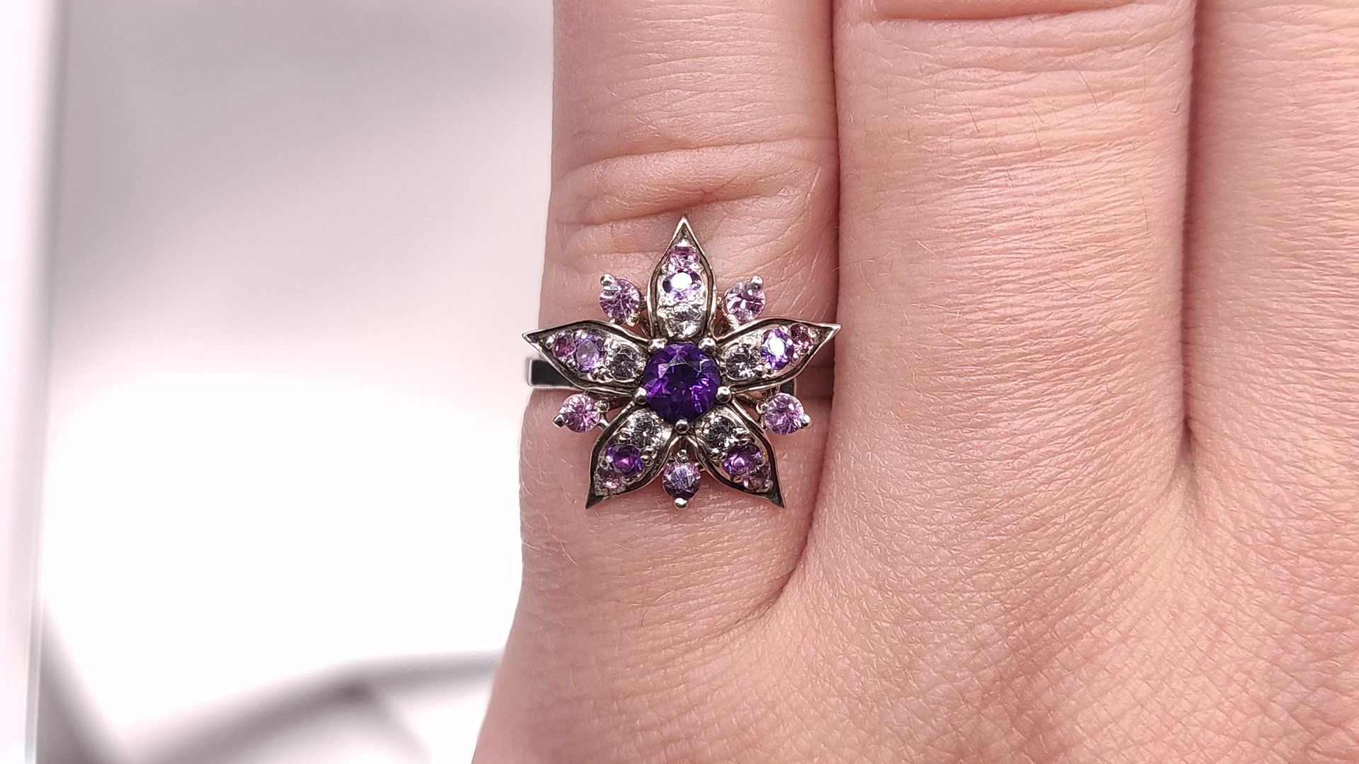 Кольцо "Цветок" Аметист, Шпинель, Аквамарин