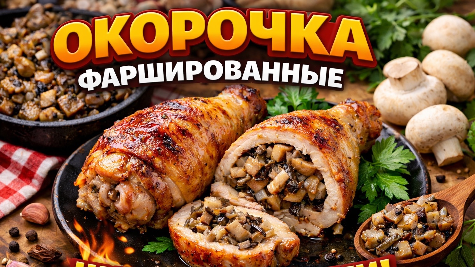 Окорочка с шампиньонами в духовке | Простой и вкусный рецепт
