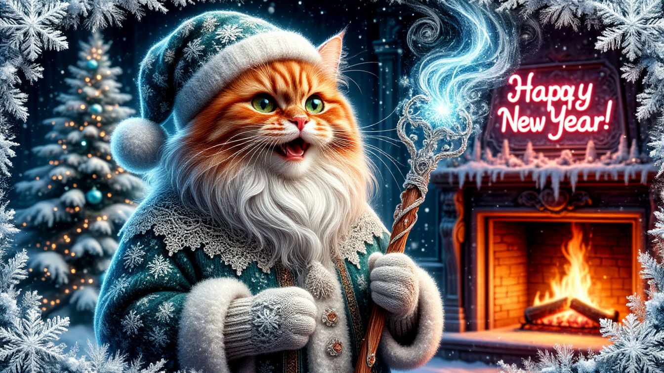 Красивые новогодние композиции с домашними питомцами