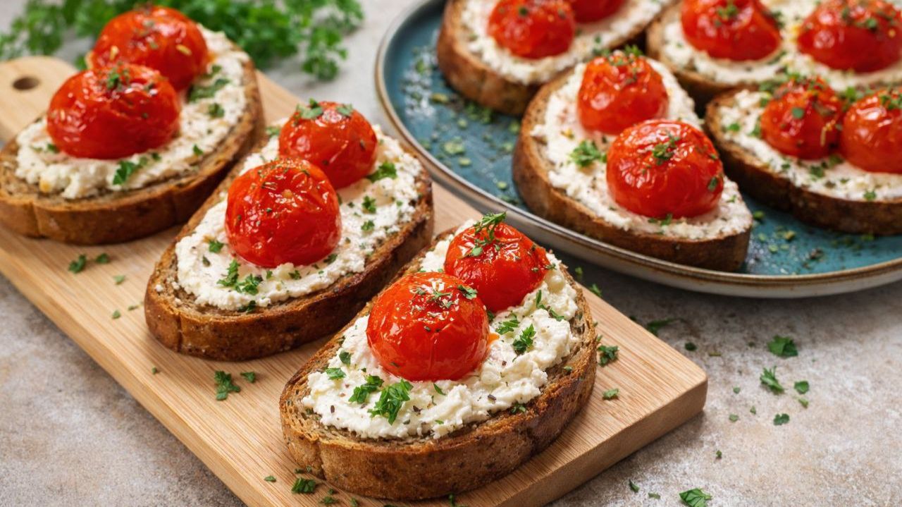 Хрустящие бутерброды с томатами и творожным сыром — простая закуска за 5 минут