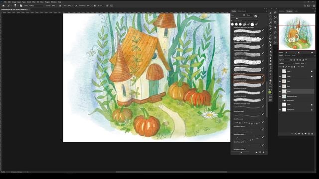 Цифровая акварель. Как нарисовать сказочный домик в Photoshop.