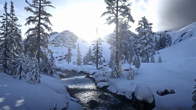 Путешествие по заснеженным горам Вайоминга в Red Dead Redemption 2 под гитару. [4К]